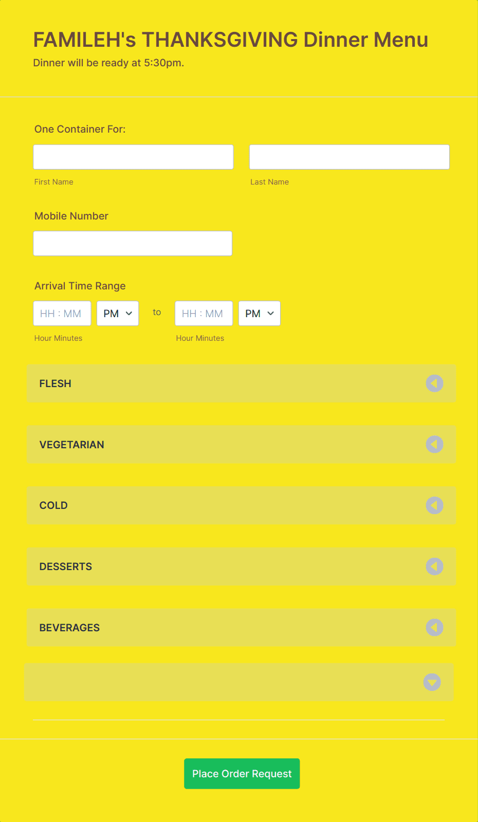 Thanksgiving Pre-Order Dinner Menu Form Template | Jotform