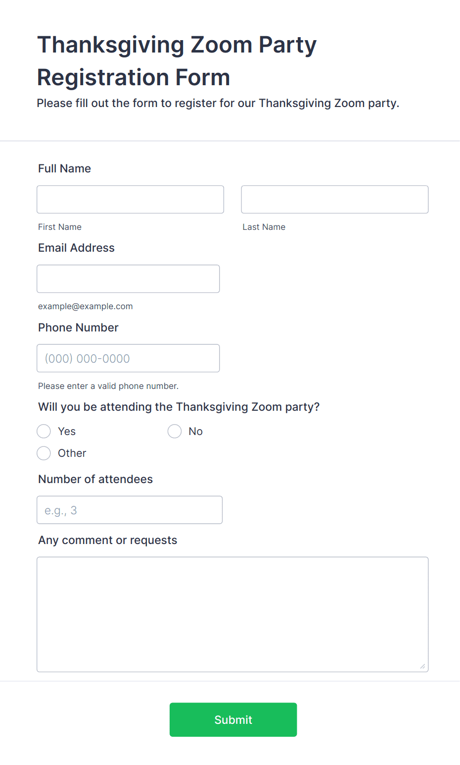 Thanksgiving Zoom Party Registration Form Template | Jotform