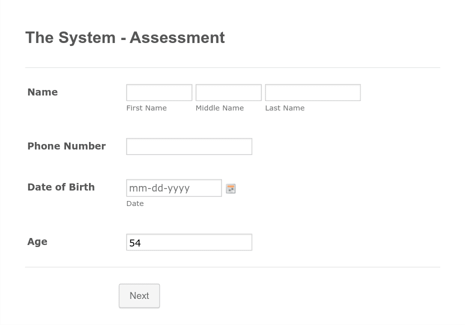 The System - Assessment Form Template | Jotform