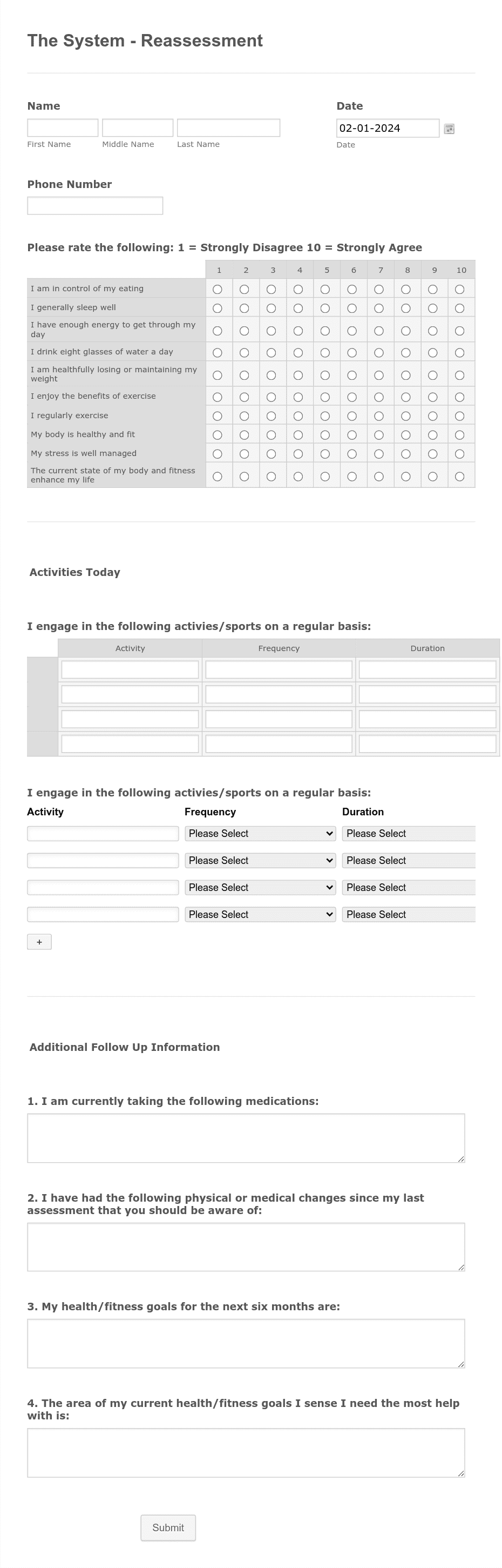 The System - Reassessment Form Template | Jotform