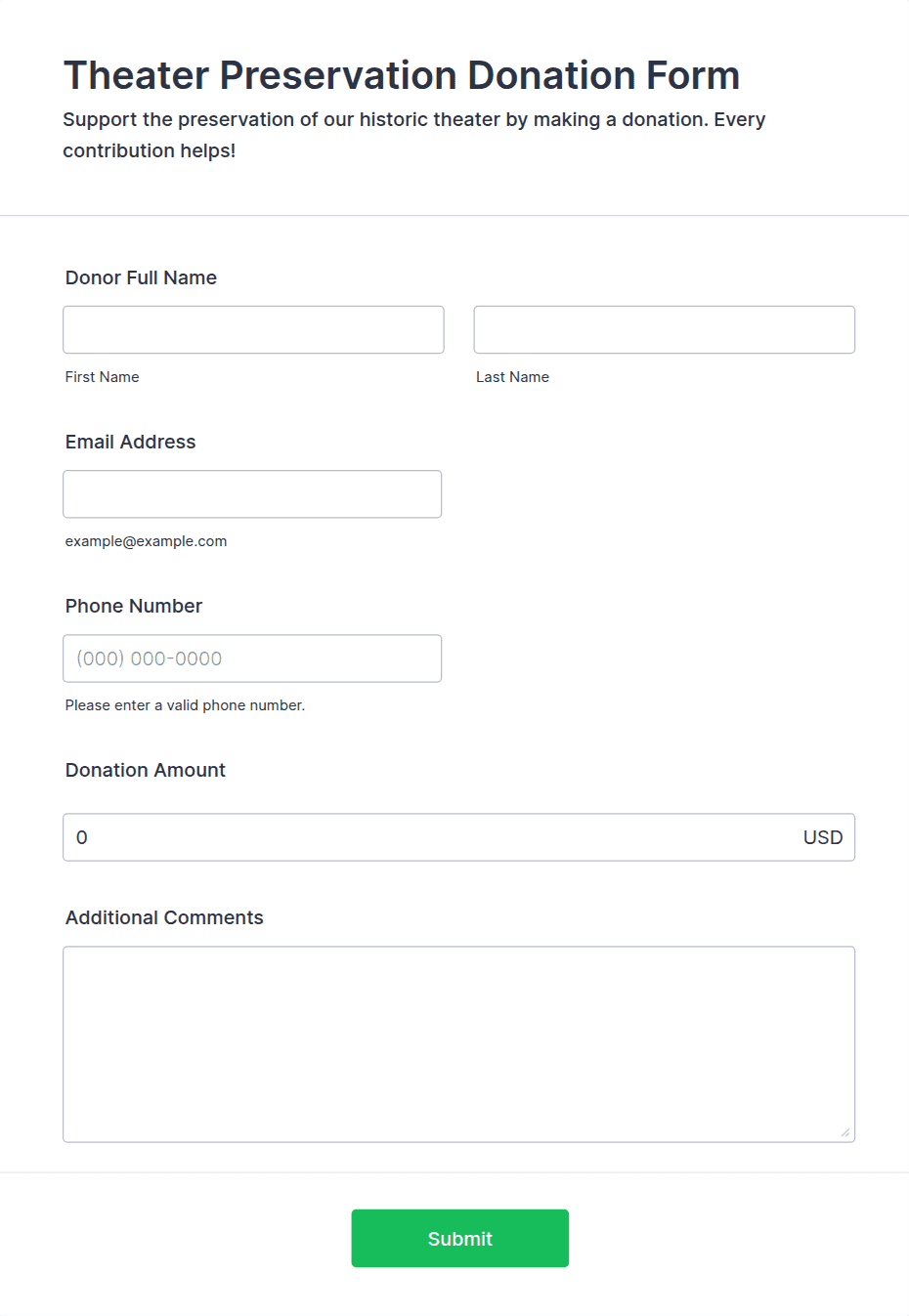 Theater Preservation Donation Form Template | Jotform