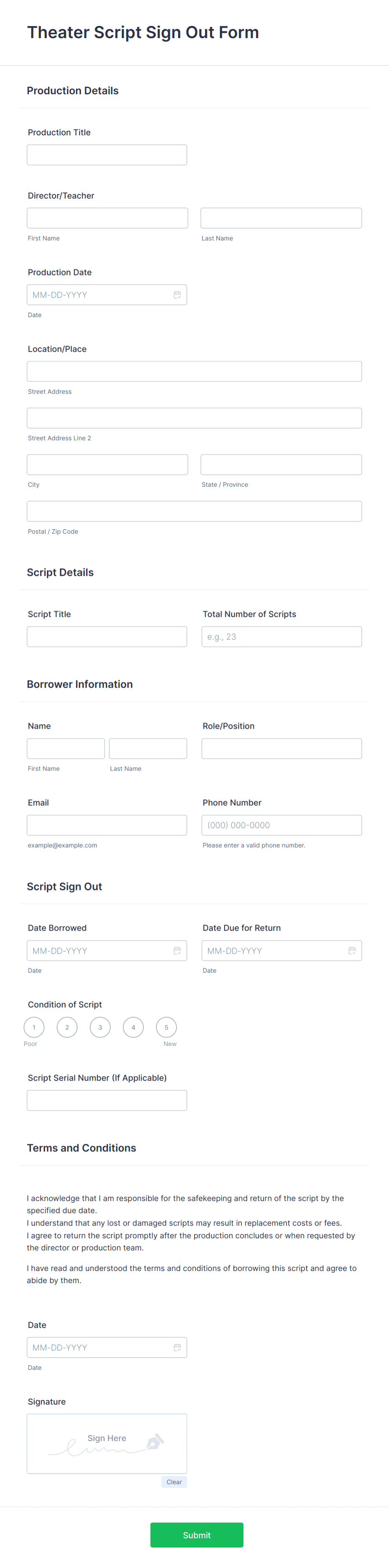 Theater Script Sign Out Form Template | Jotform