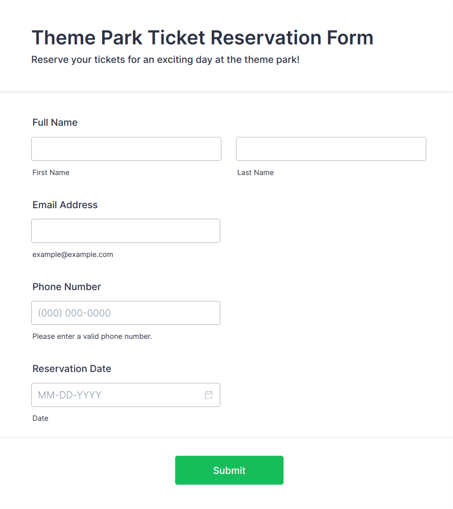 Theme Park Ticket Reservation Form Template | Jotform