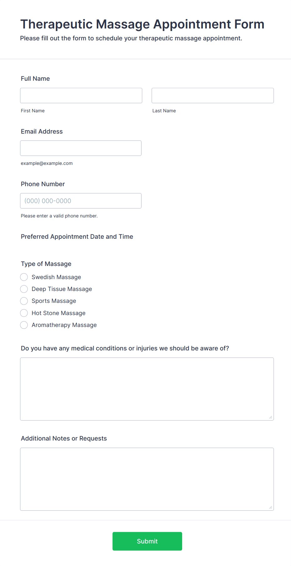 Therapeutic Massage Appointment Form Template | Jotform