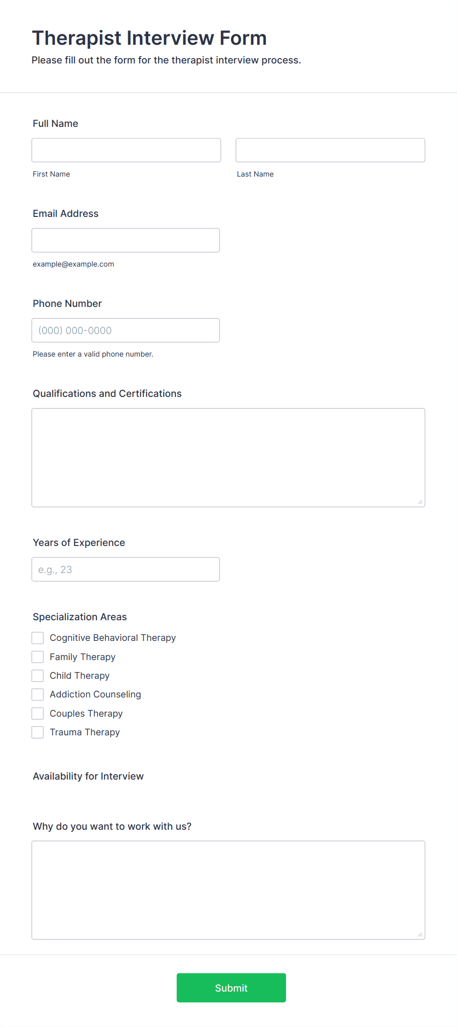 Therapist Interview Form Template | Jotform