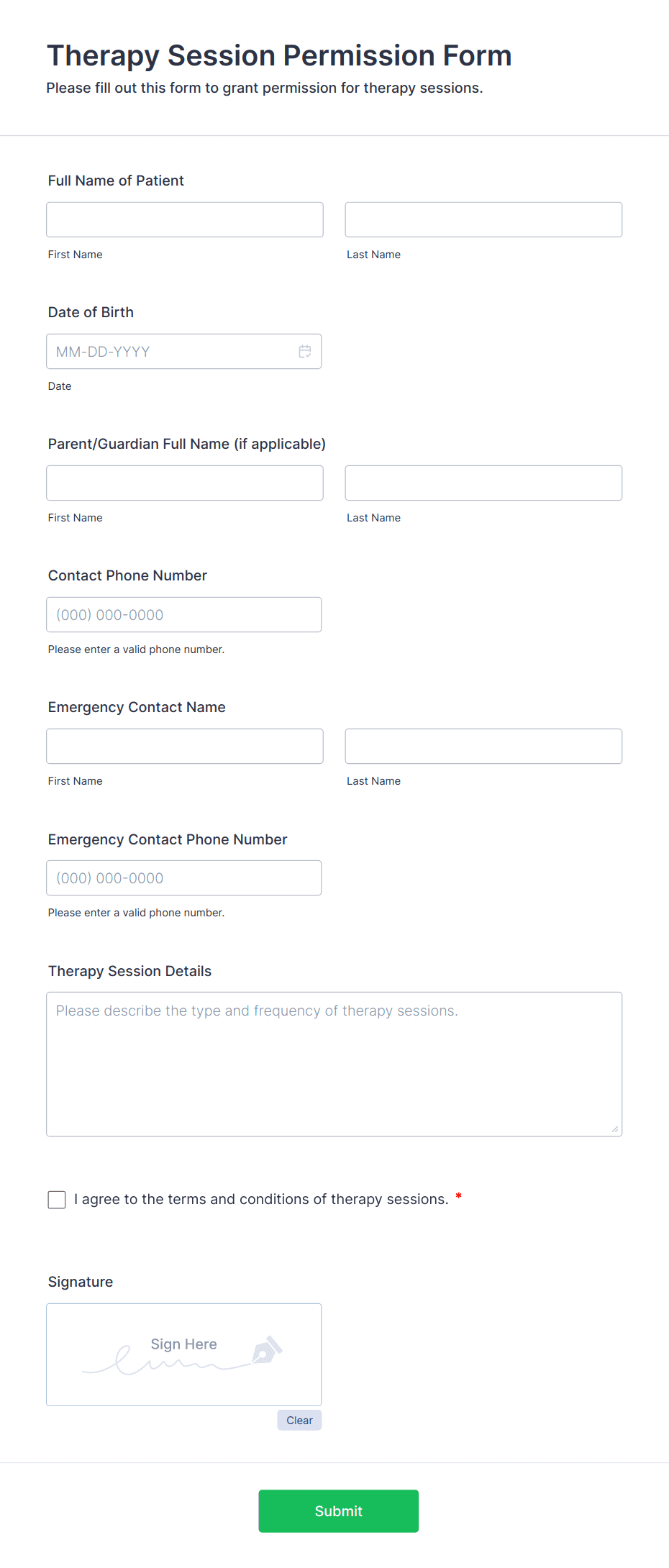 Therapy Session Permission Form Template | Jotform