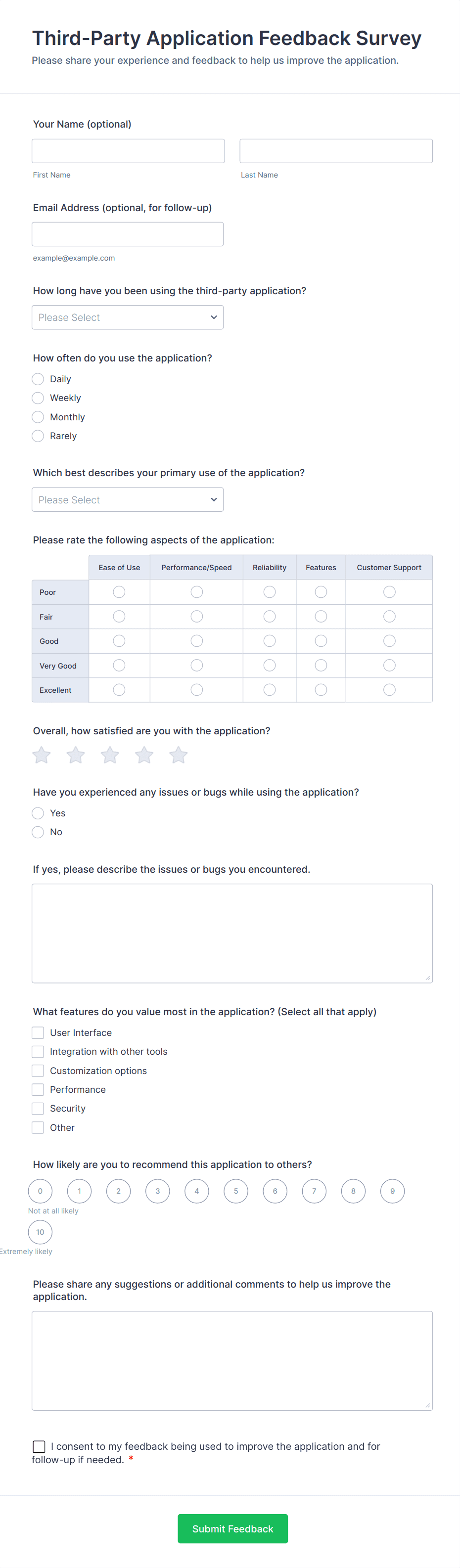 Third-Party Application Feedback Survey Form Template | Jotform