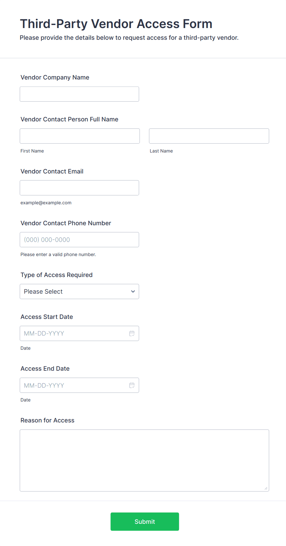 Third-Party Vendor Access Form Template | Jotform