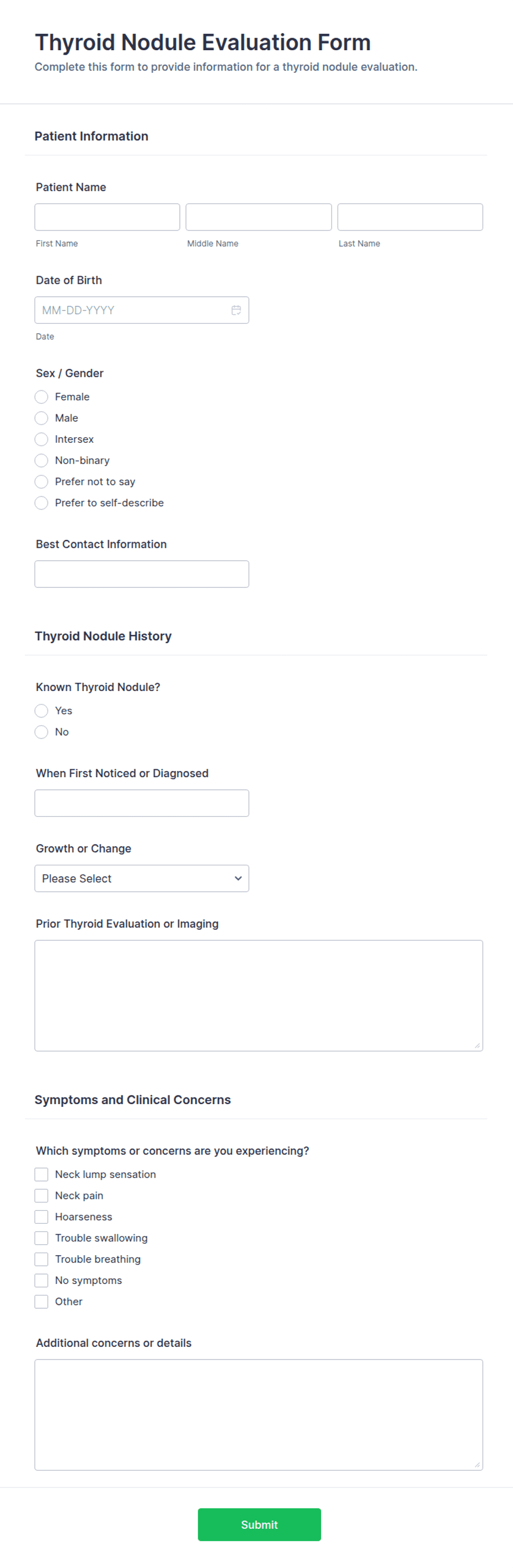 Thyroid Nodule Evaluation Form Template | Jotform