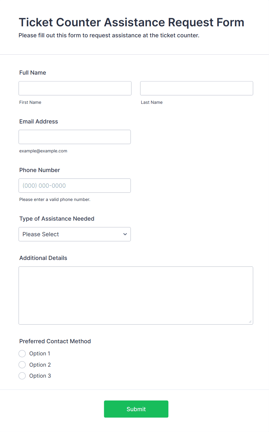 Ticket Counter Assistance Request Form Template | Jotform