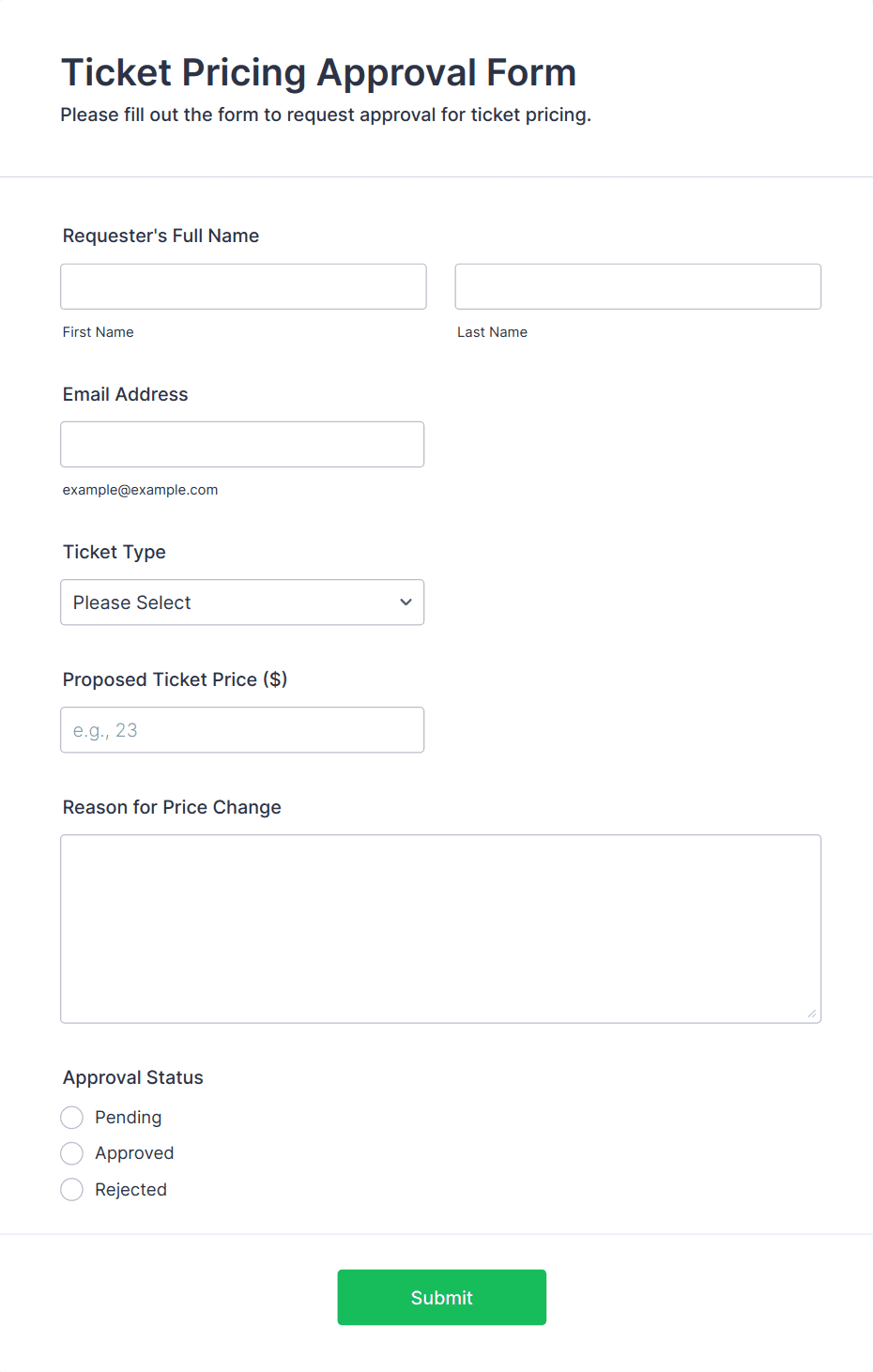 Ticket Pricing Approval Form Template | Jotform