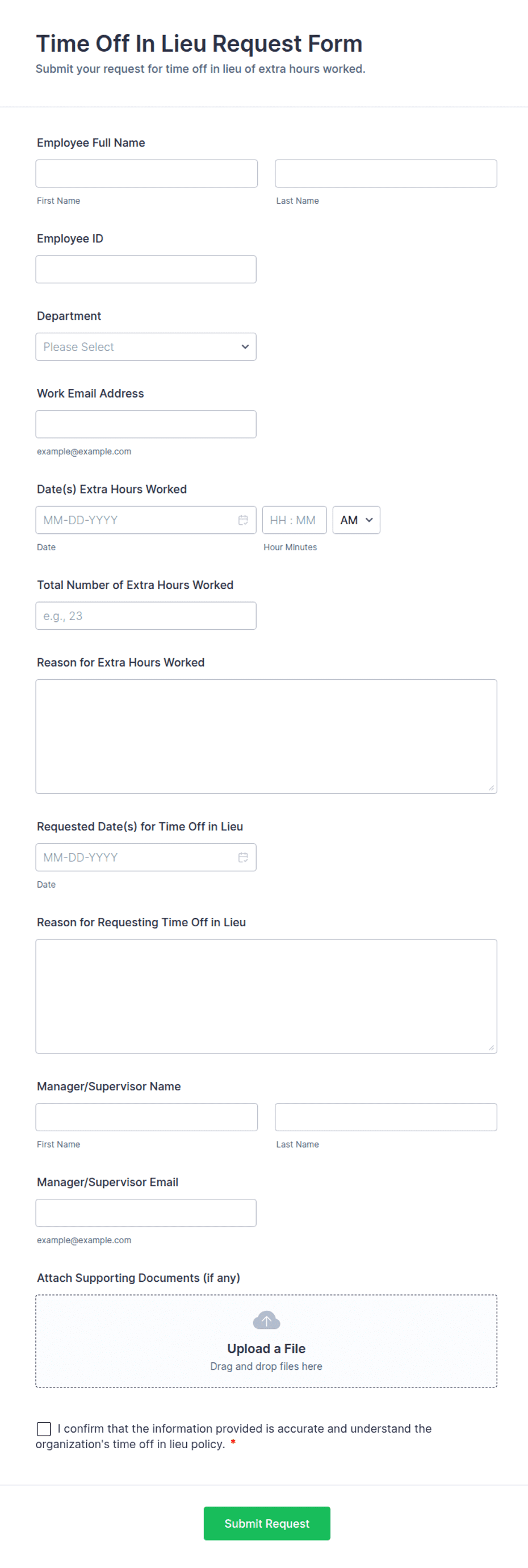 Time Off In Lieu Request Form Template | Jotform