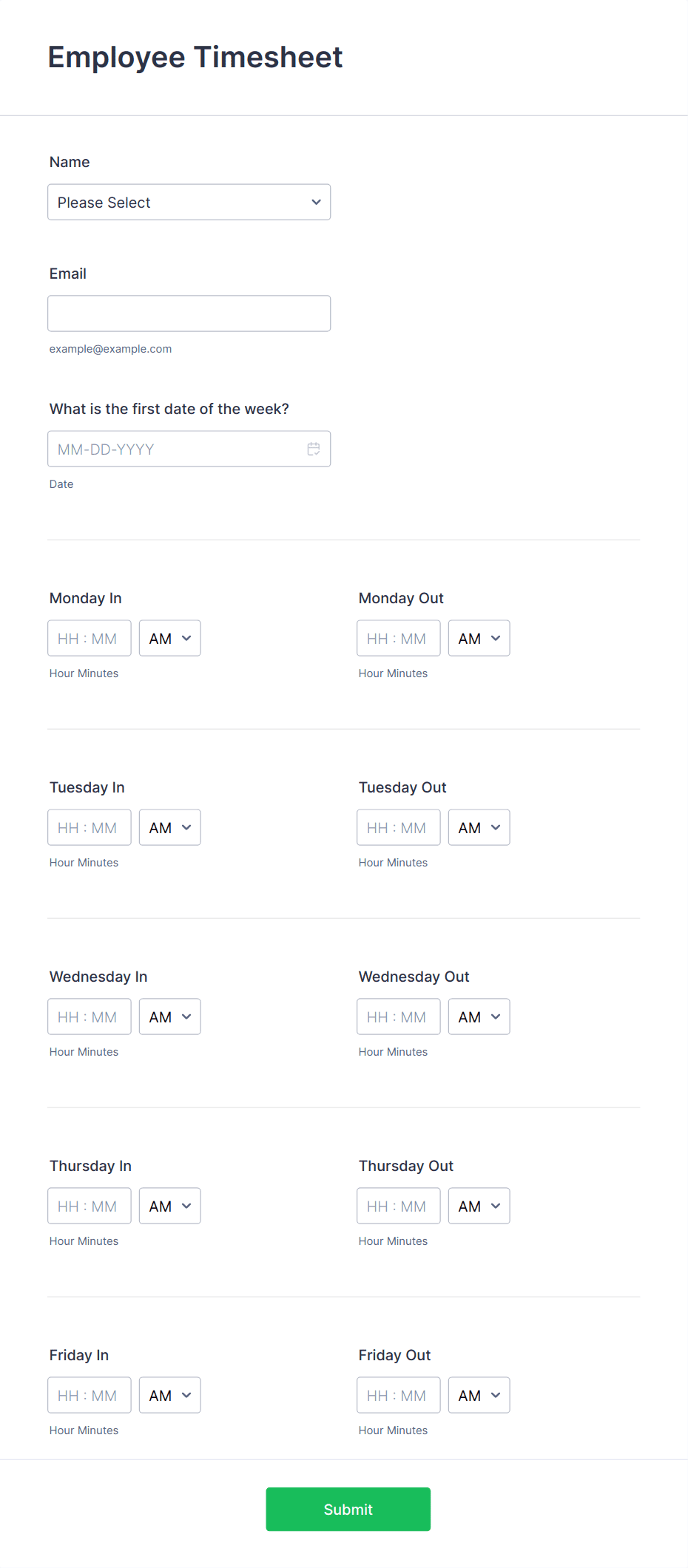 Simple Time Sheet Form Template | Jotform