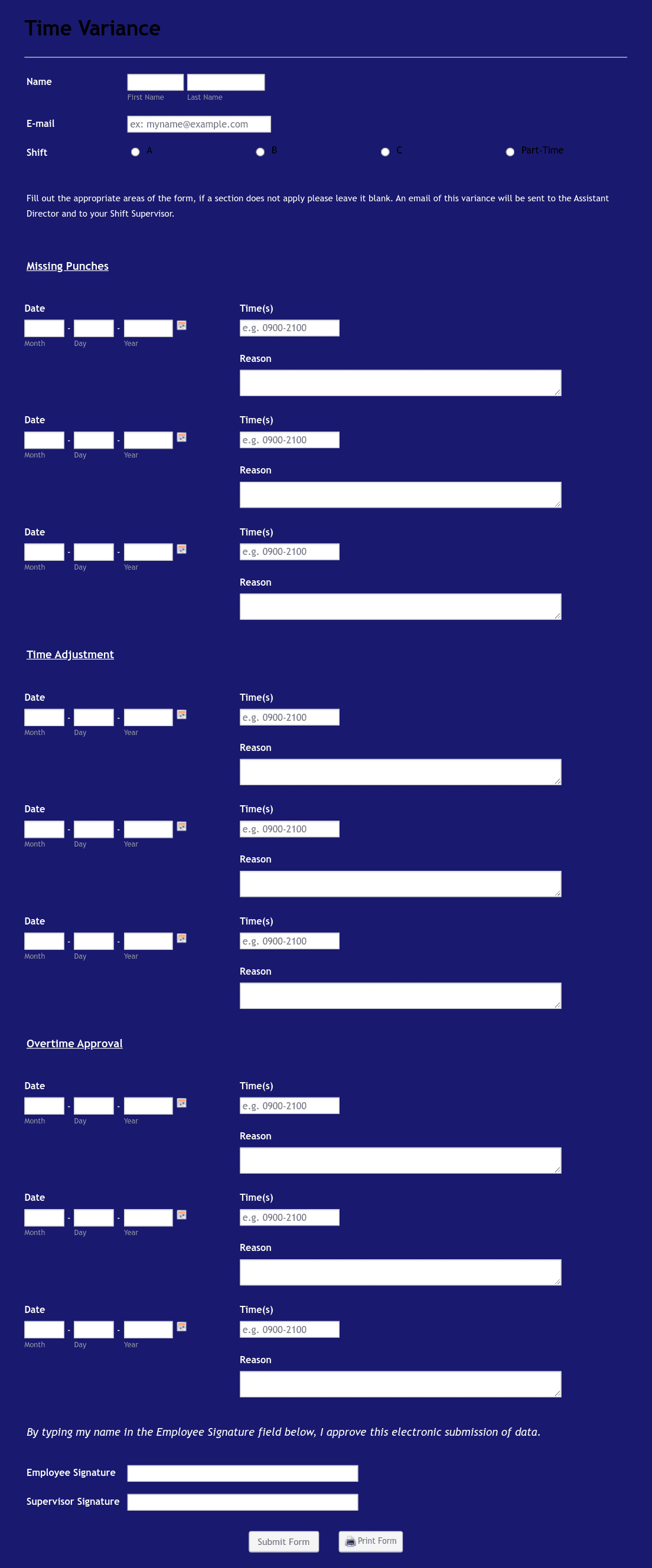 Time Variance Form Template | Jotform