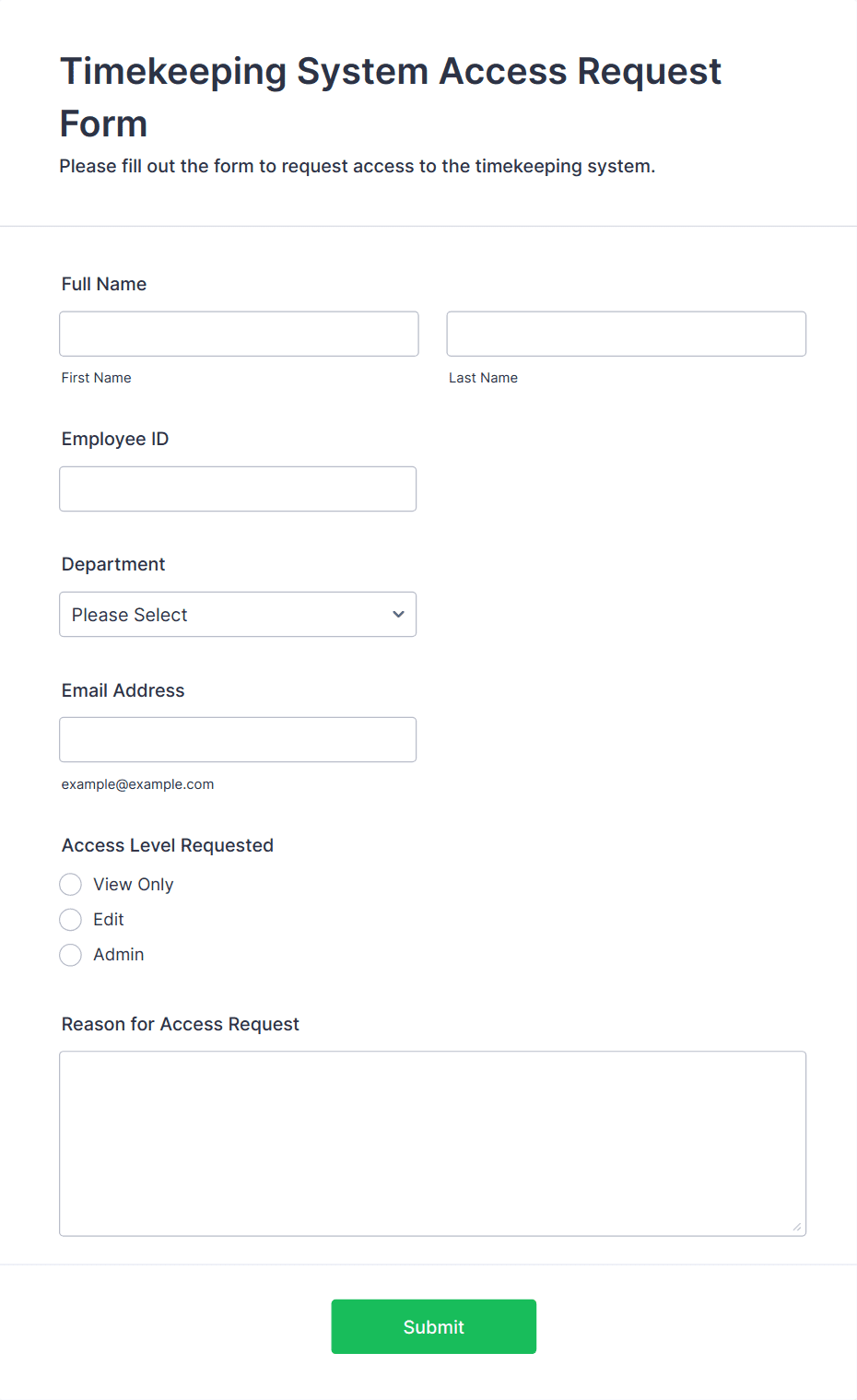 Timekeeping System Access Request Form Template | Jotform
