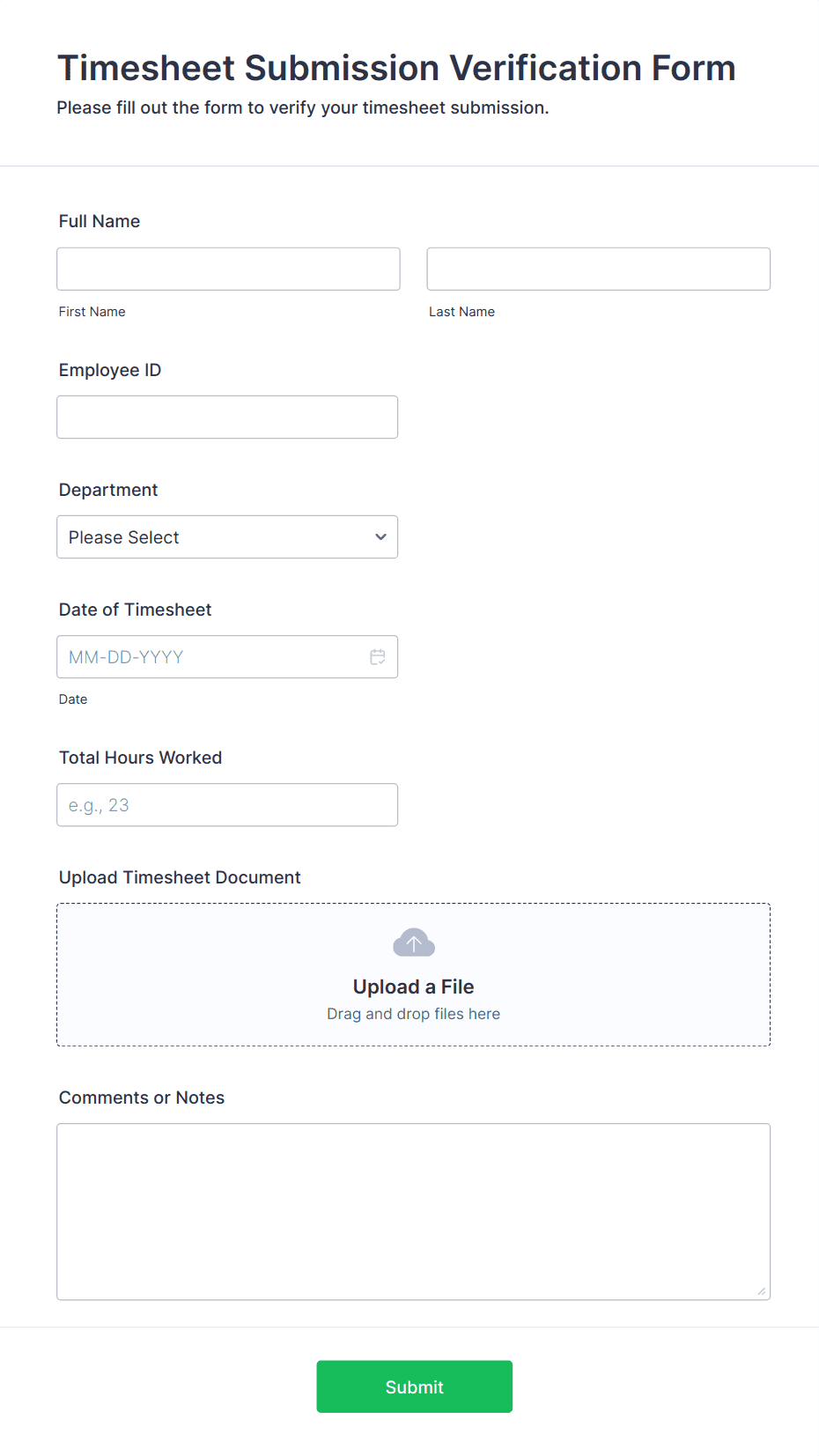 Timesheet Submission Verification Form Template | Jotform
