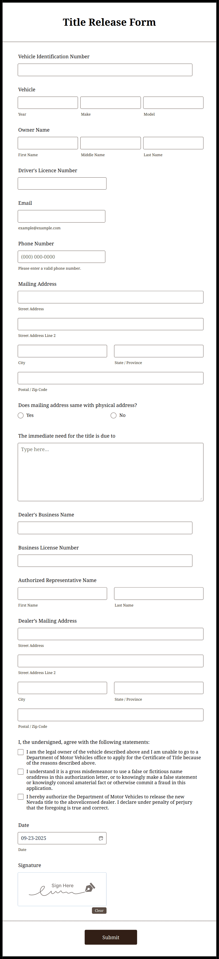 Title Release Form Template | Jotform