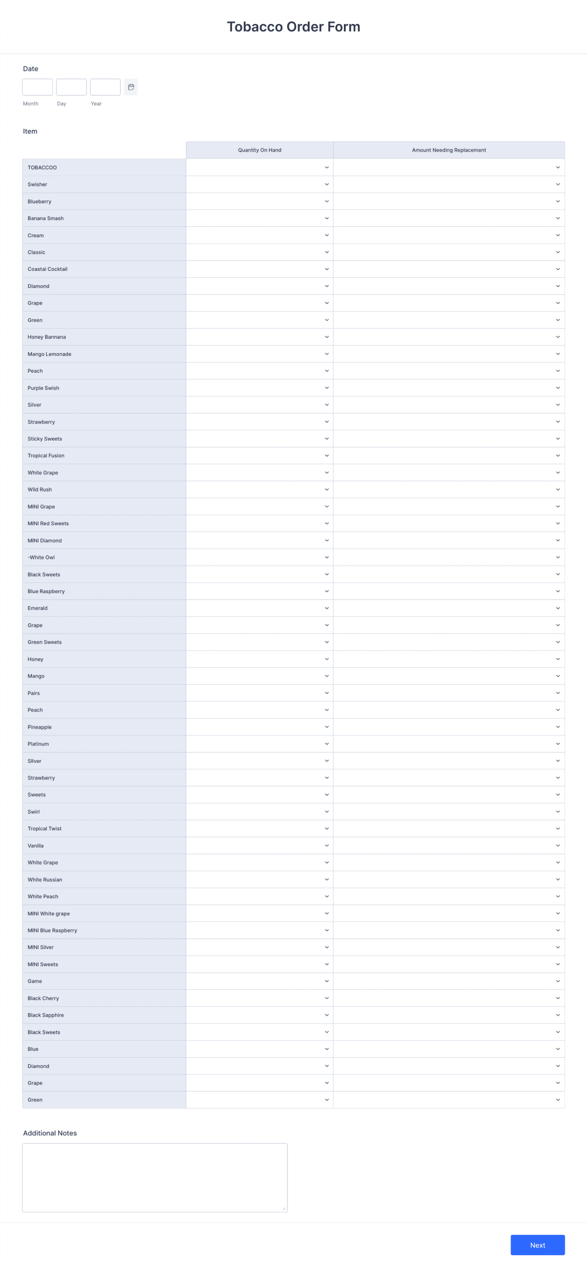 Tobacco Order Form Template | Jotform