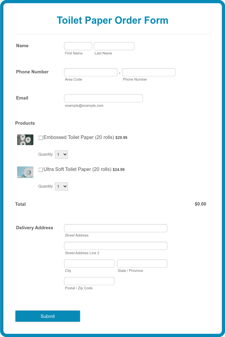 Toilet Paper Order Form Template | Jotform