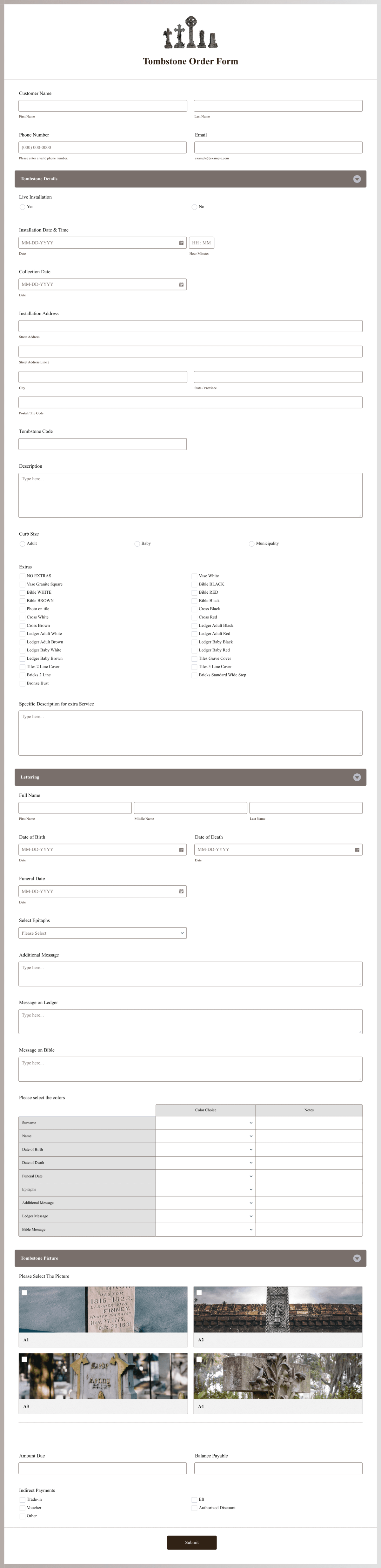 Tombstone Order Form Template | Jotform