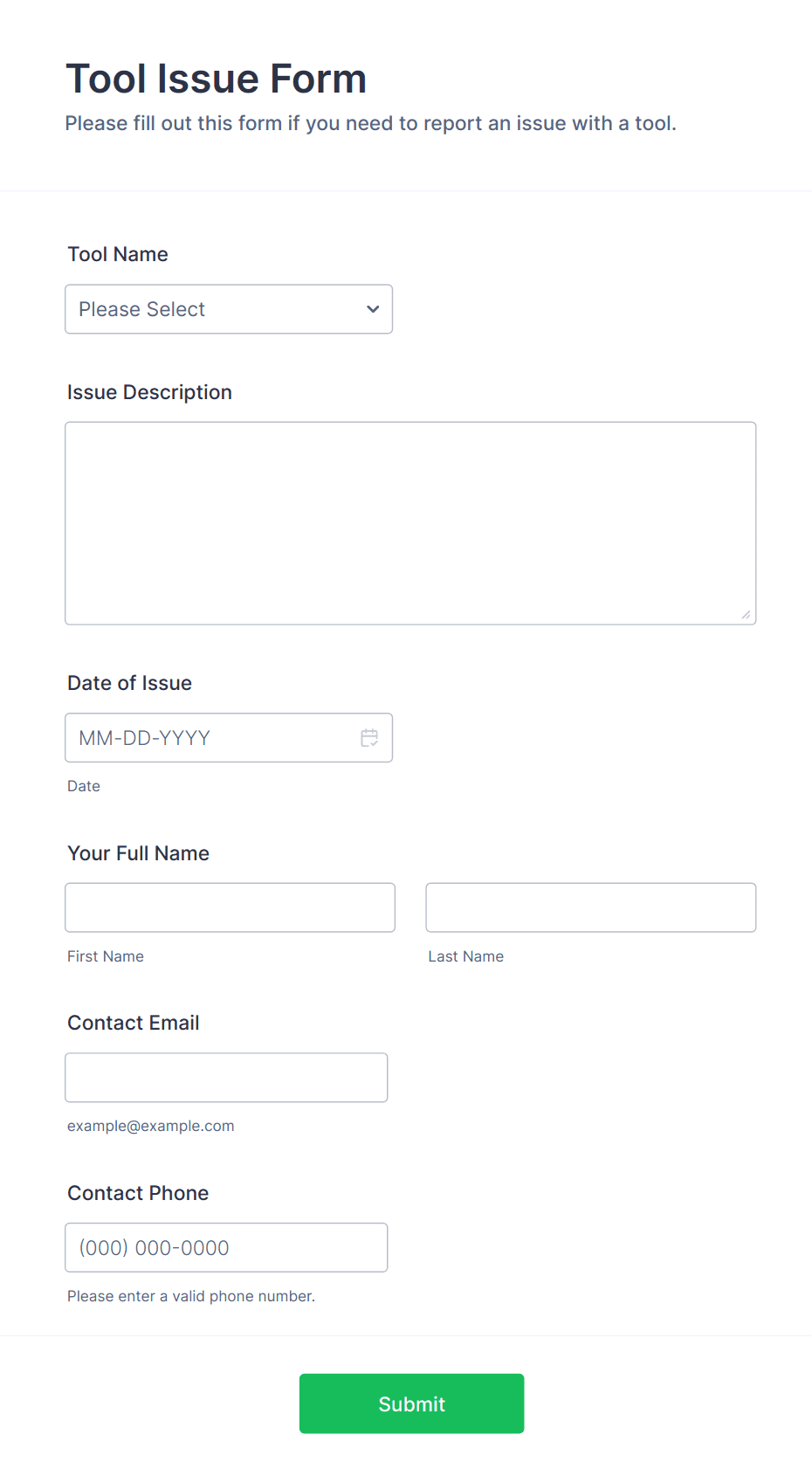 Tool Issue Form Template | Jotform