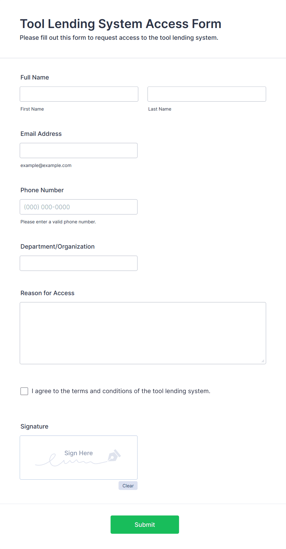 Tool Lending System Access Form Template | Jotform
