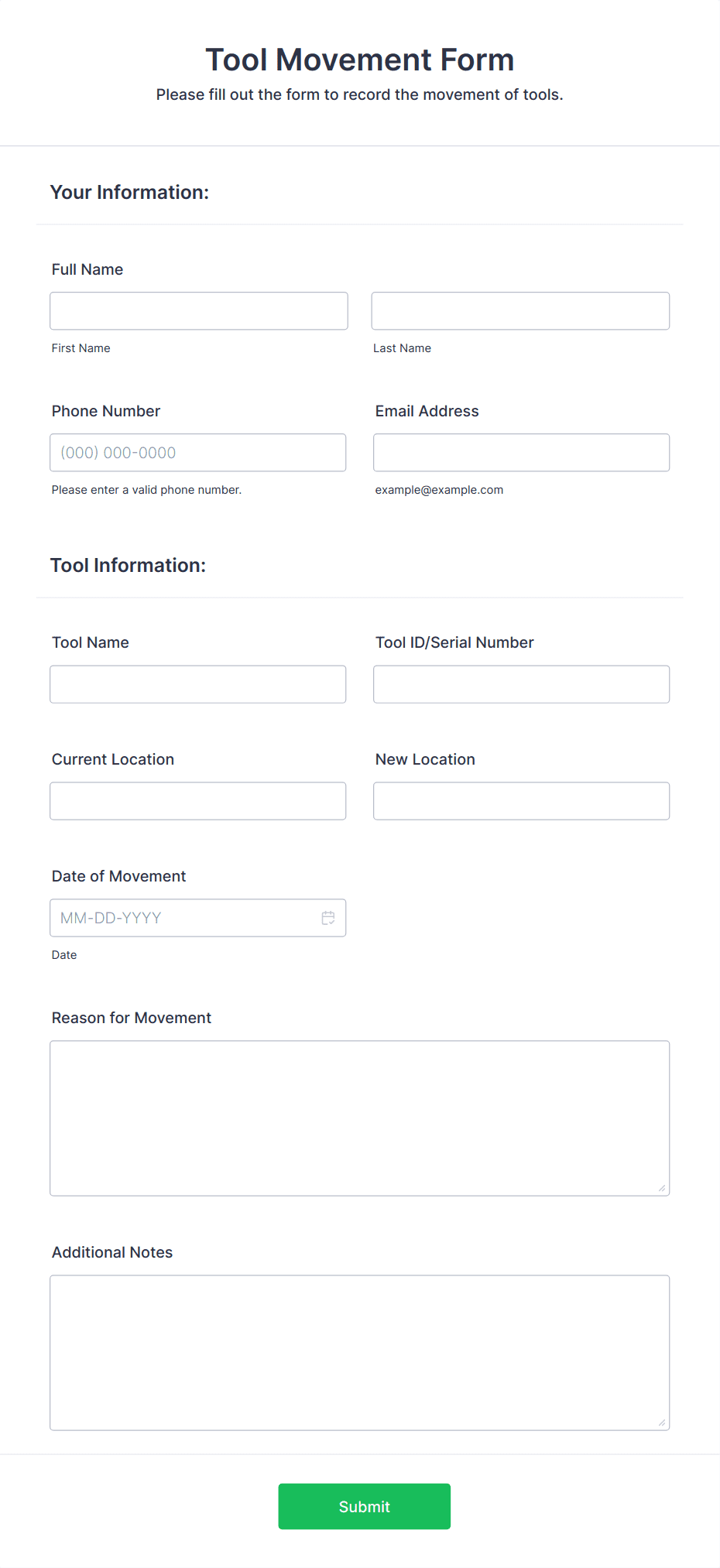 Tool Movement Form Template | Jotform