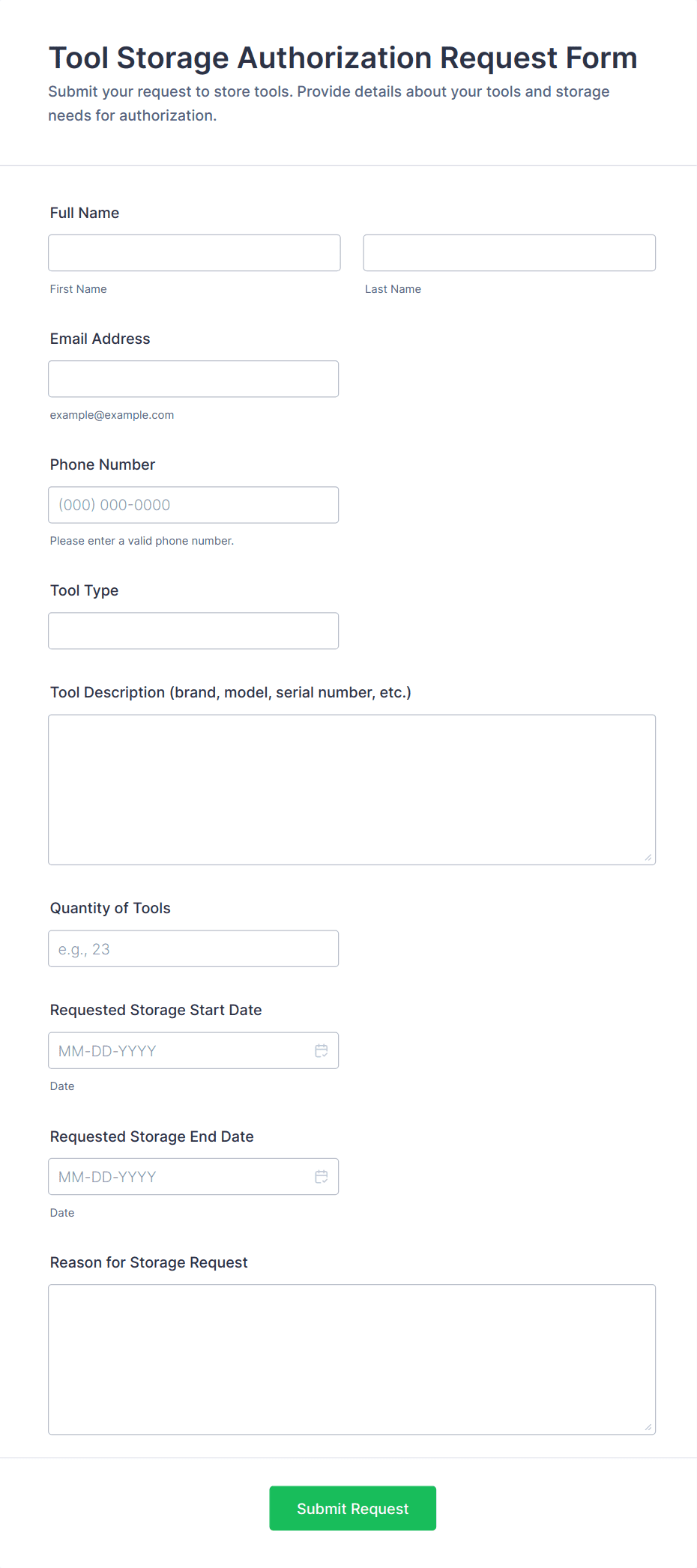 Tool Storage Authorization Request Form Template | Jotform