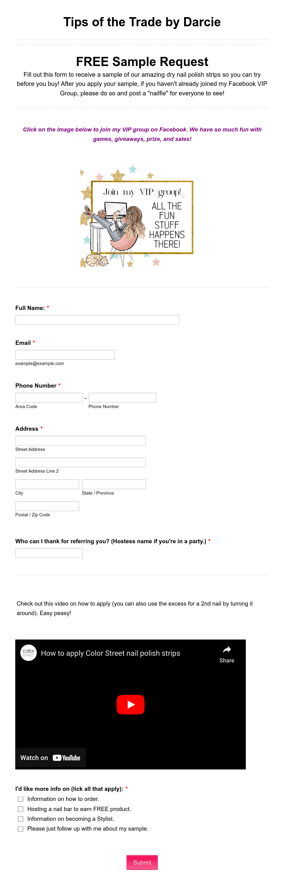 TOTT Color Street Sample Request Form Template | Jotform