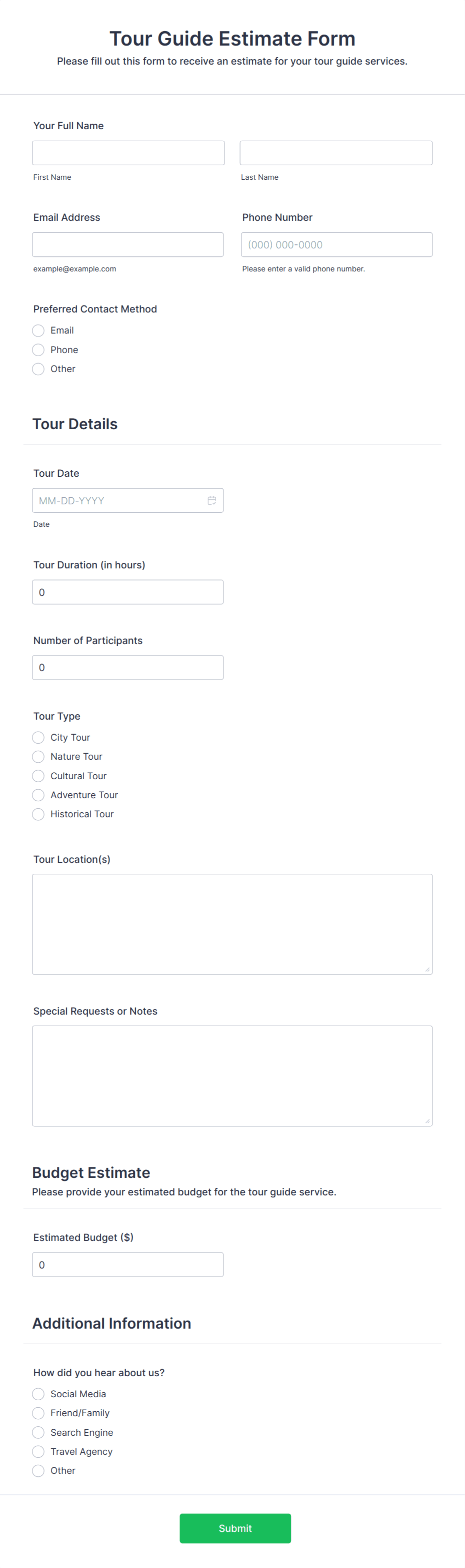 Tour Guide Estimate Form Template | Jotform
