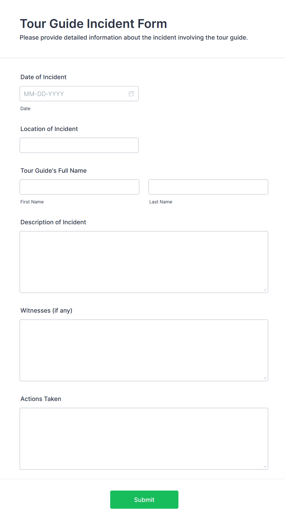 Tour Guide Incident Form Template | Jotform