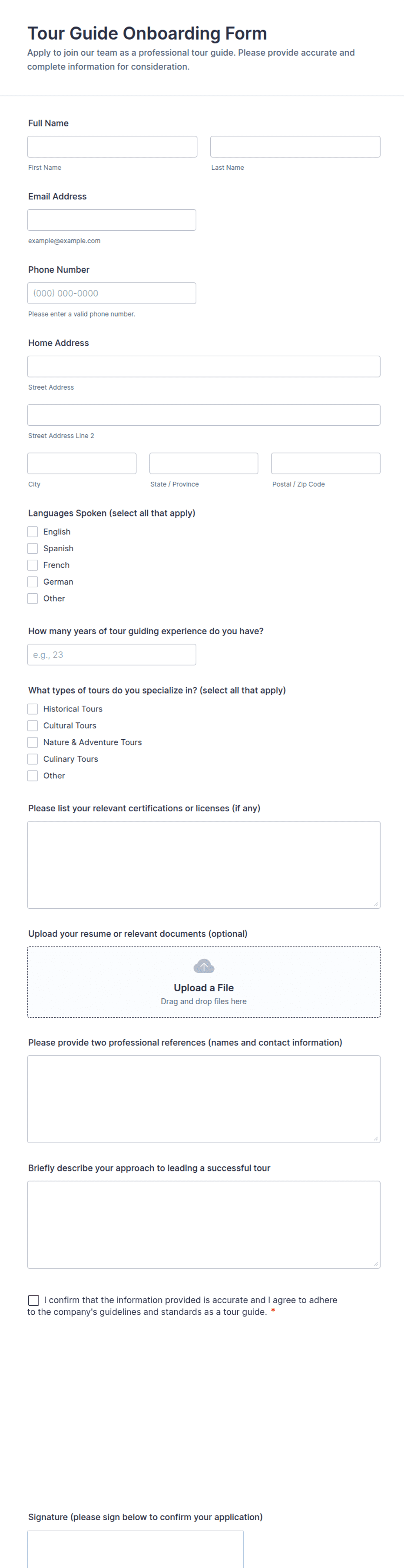 Tour Guide Onboarding Form Template | Jotform