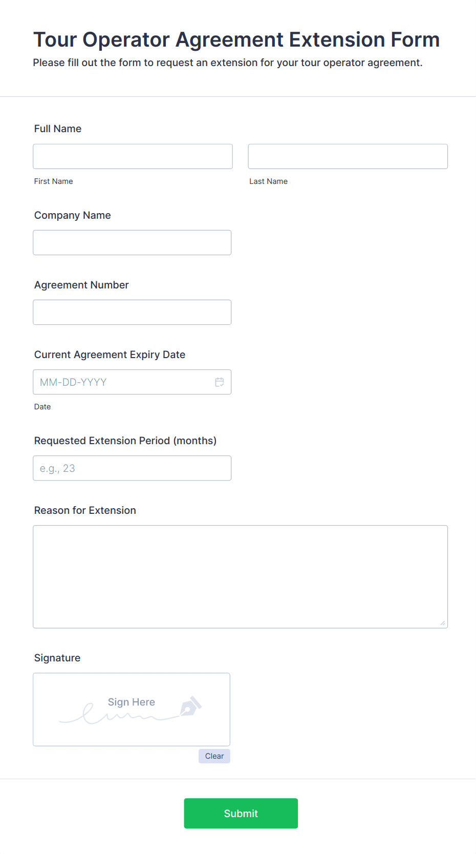 Tour Operator Agreement Extension Form Template | Jotform