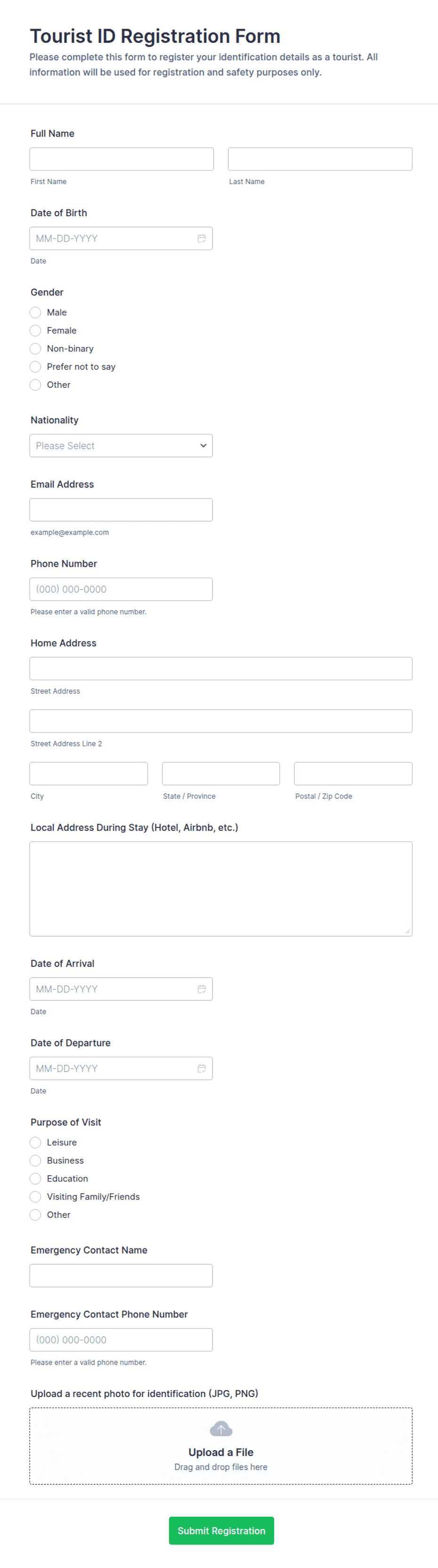 Tourist ID Registration Form Template | Jotform