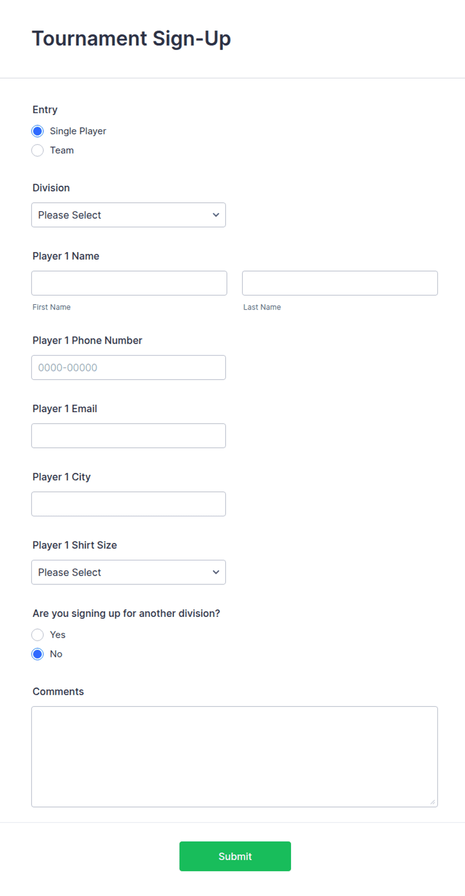 Tournament Sign-Up Form Template | Jotform