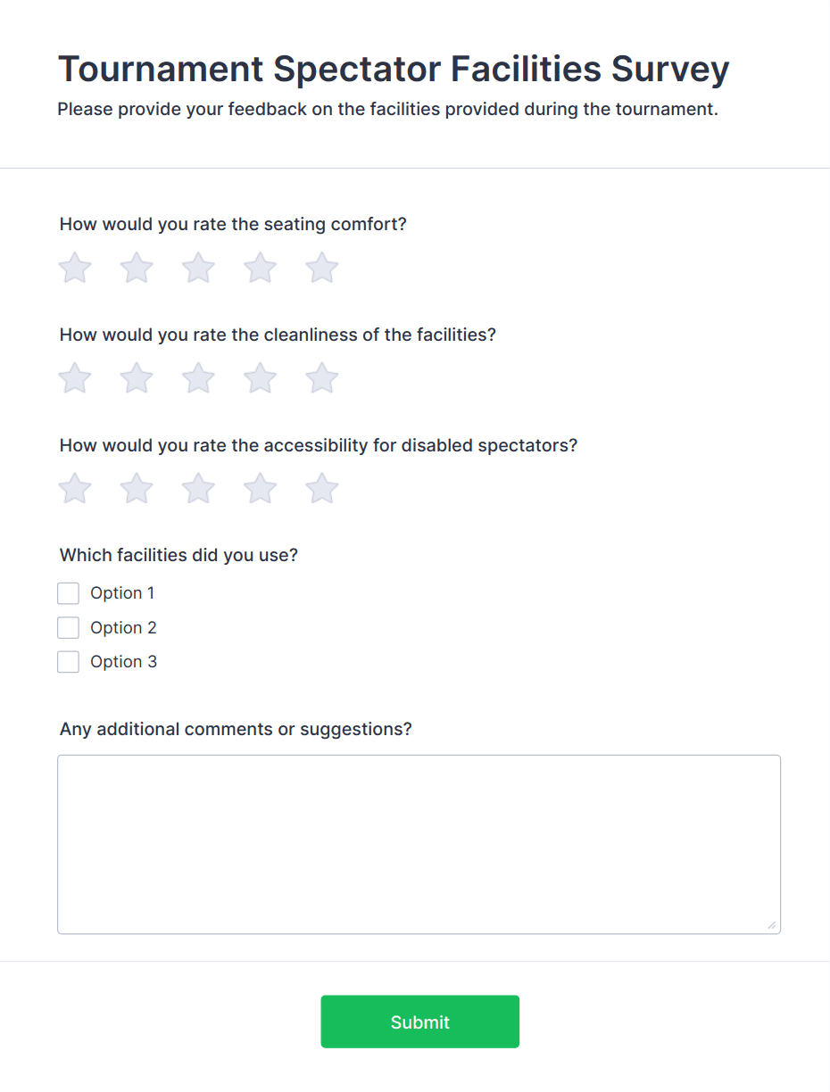 Tournament Spectator Facilities Survey Form Template | Jotform