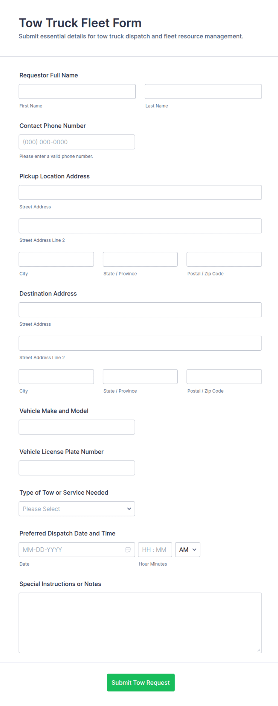 Tow Truck Fleet Form Template | Jotform