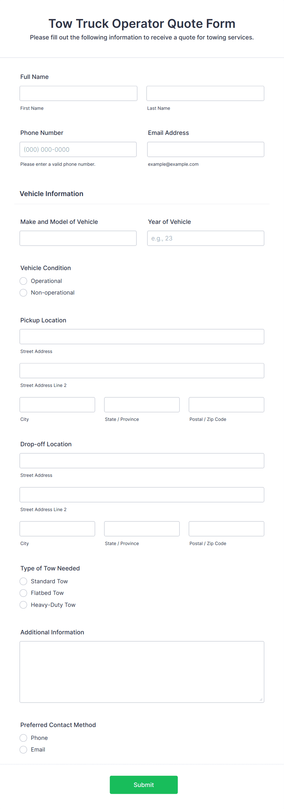 Tow Truck Operator Quote Form Template | Jotform