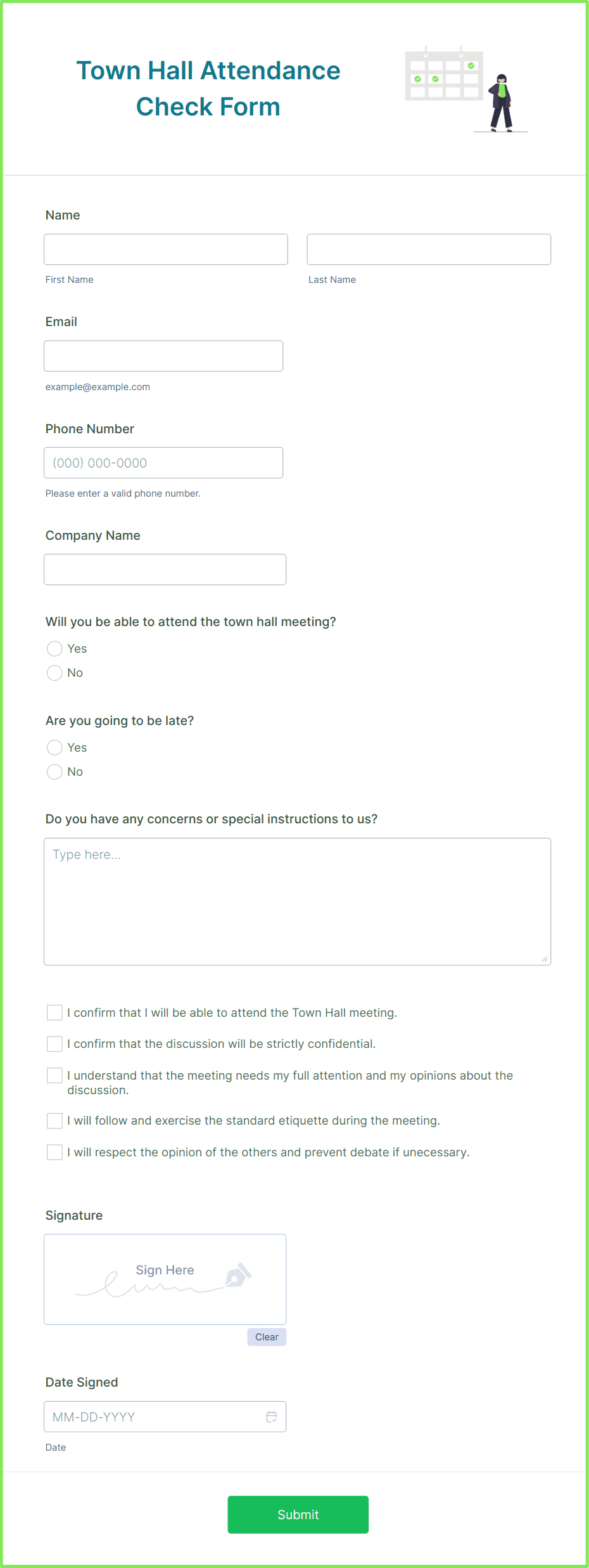 Town Hall Attendance Check Form Template | Jotform