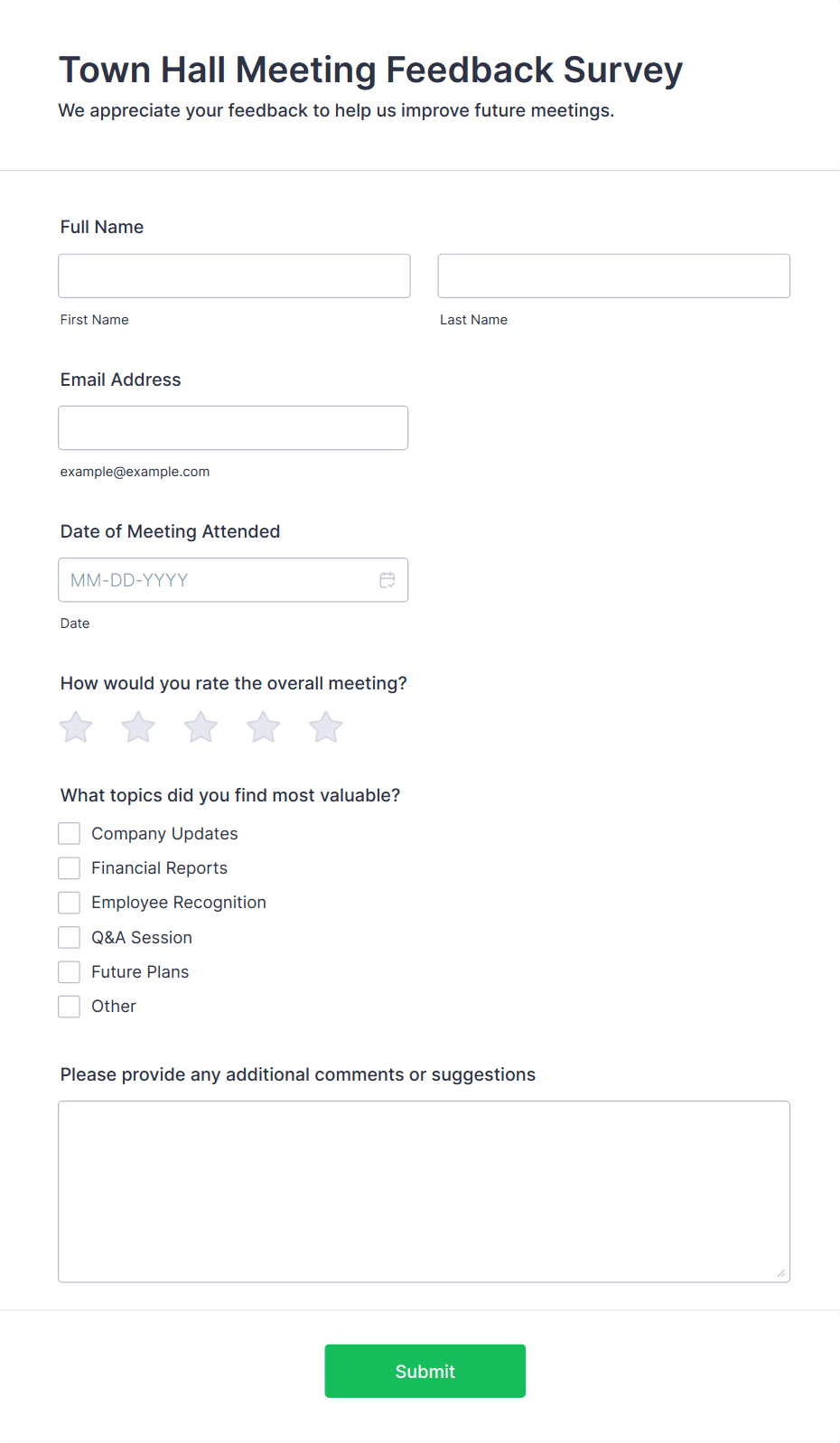 Town Hall Meeting Feedback Survey Form Template | Jotform