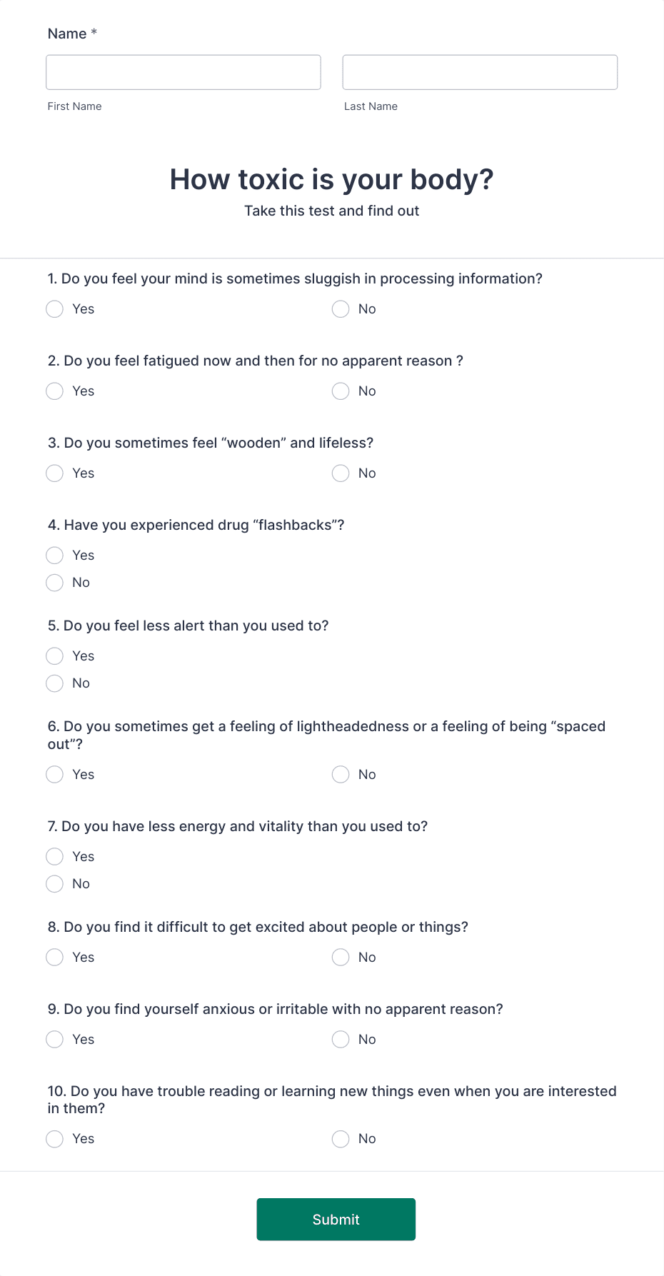 Toxic Test Template Form Template | Jotform