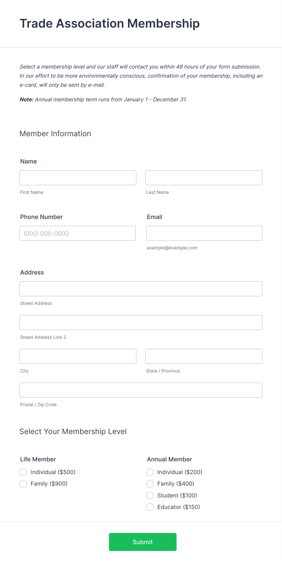 Trade Association Membership Form Template | Jotform