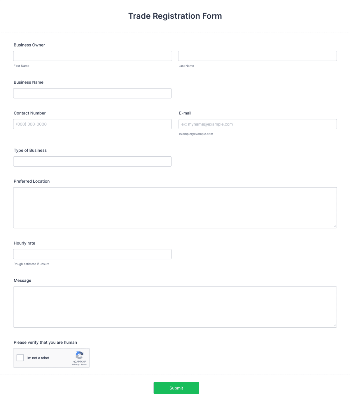 Trade Registration Form Template | Jotform