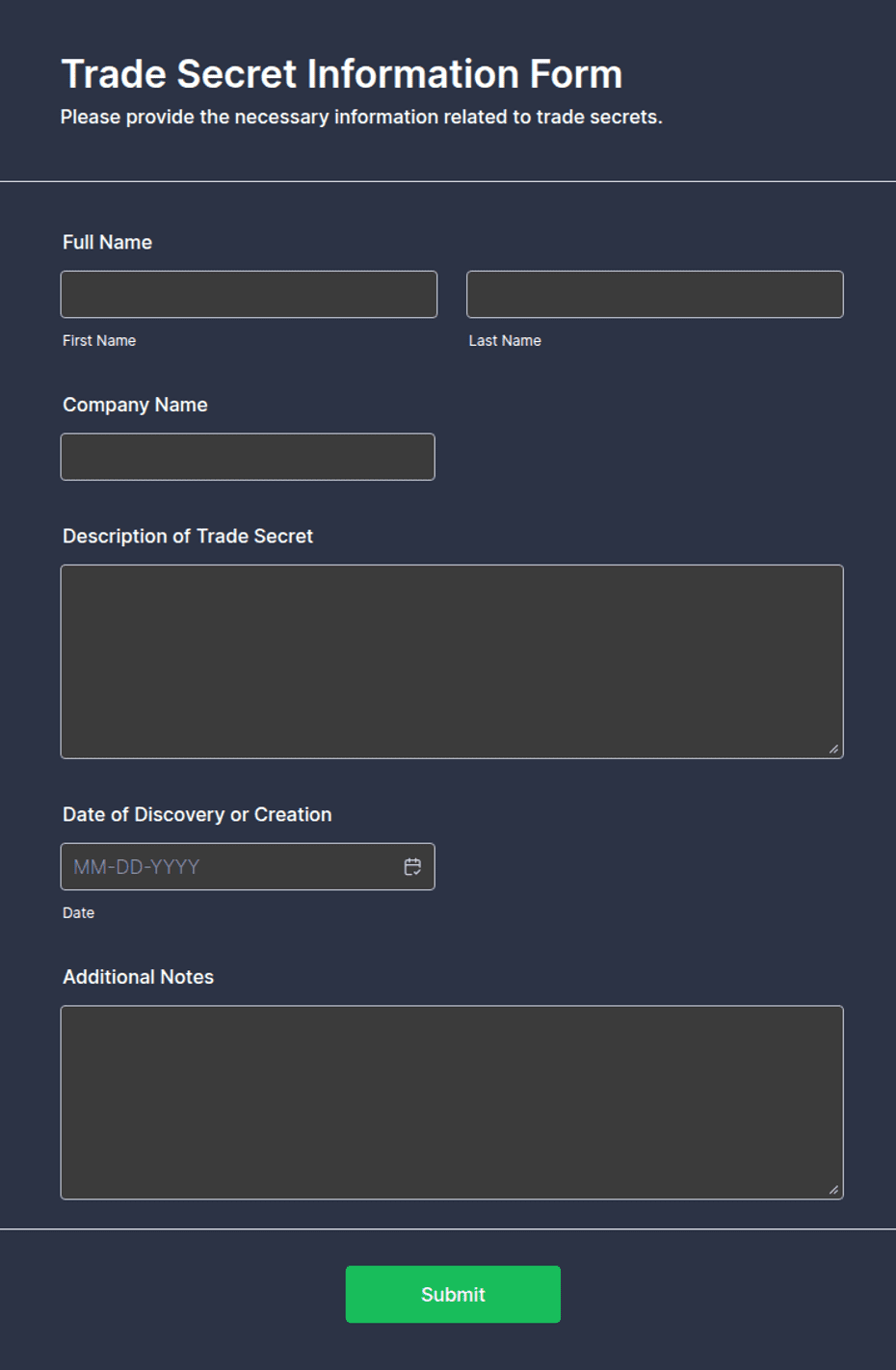 Trade Secret Information Form Template | Jotform