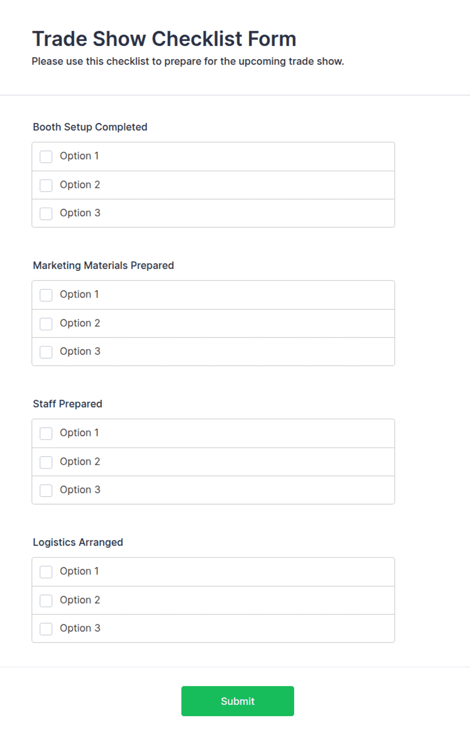 Trade Show Checklist Form Template | Jotform