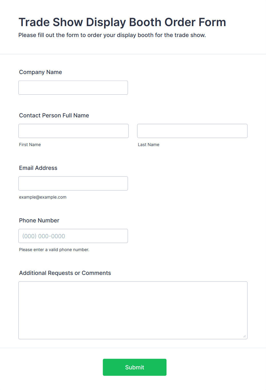 Trade Show Display Booth Order Form Template | Jotform