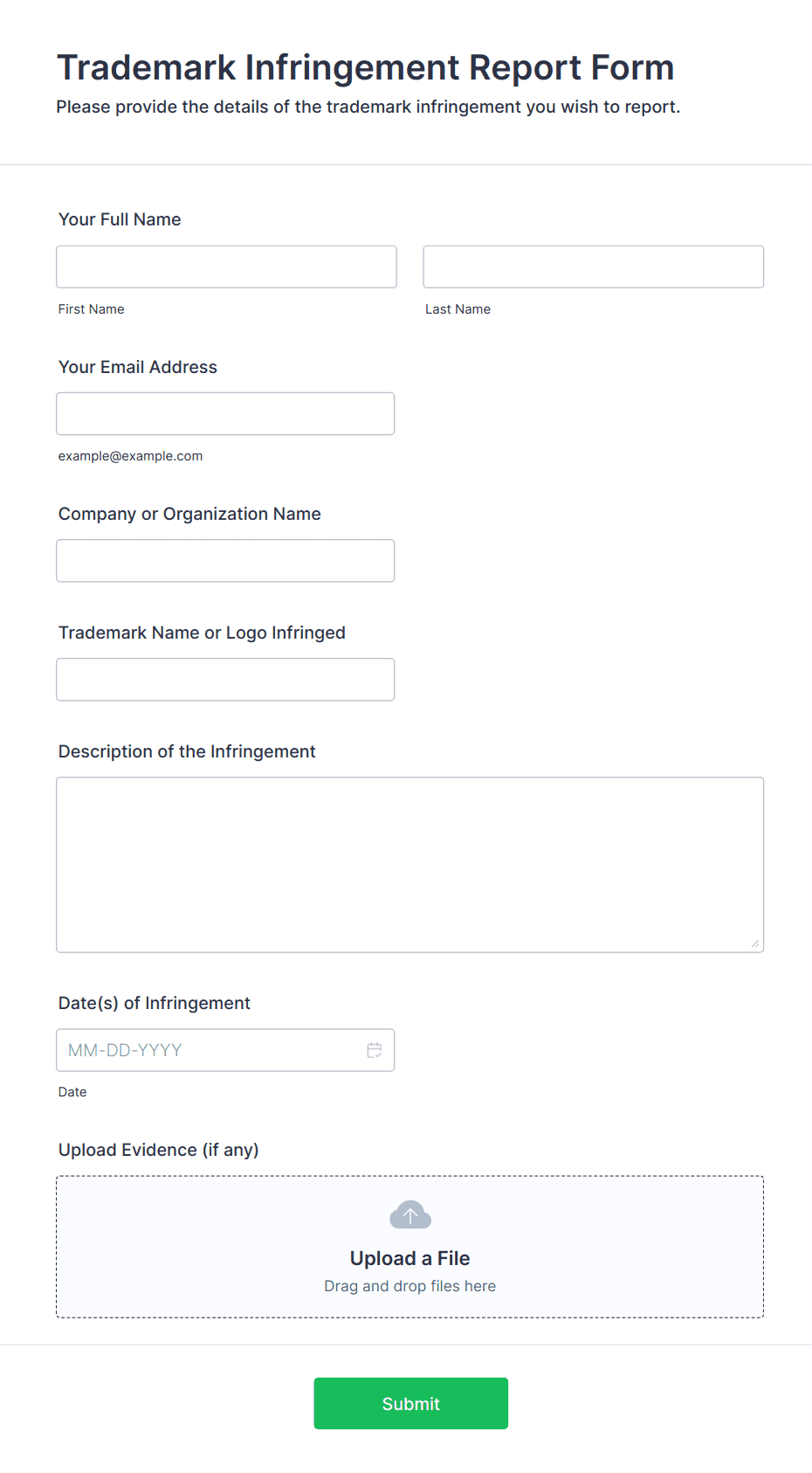 Trademark Infringement Report Form Template | Jotform