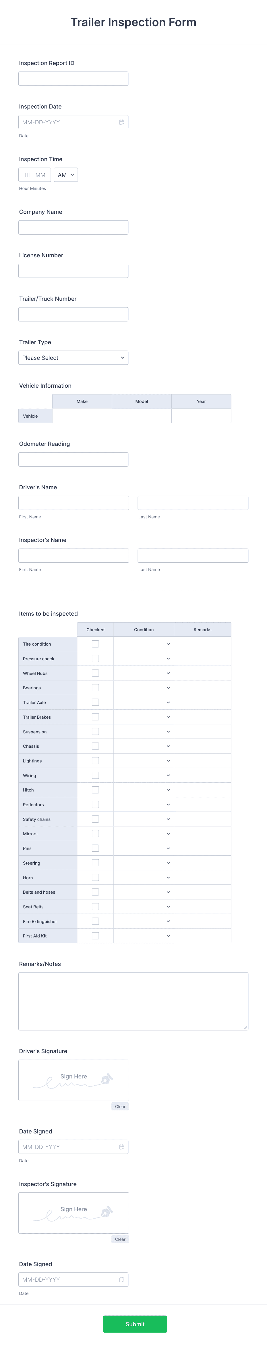 Trailer Inspection Form Template | Jotform