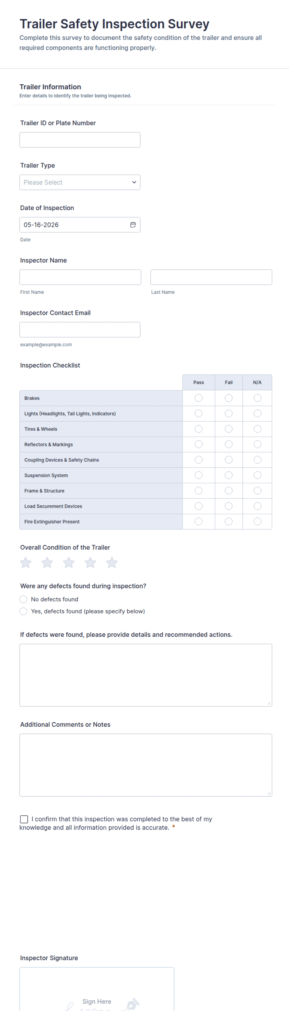 Trailer Safety Inspection Survey Form Template | Jotform
