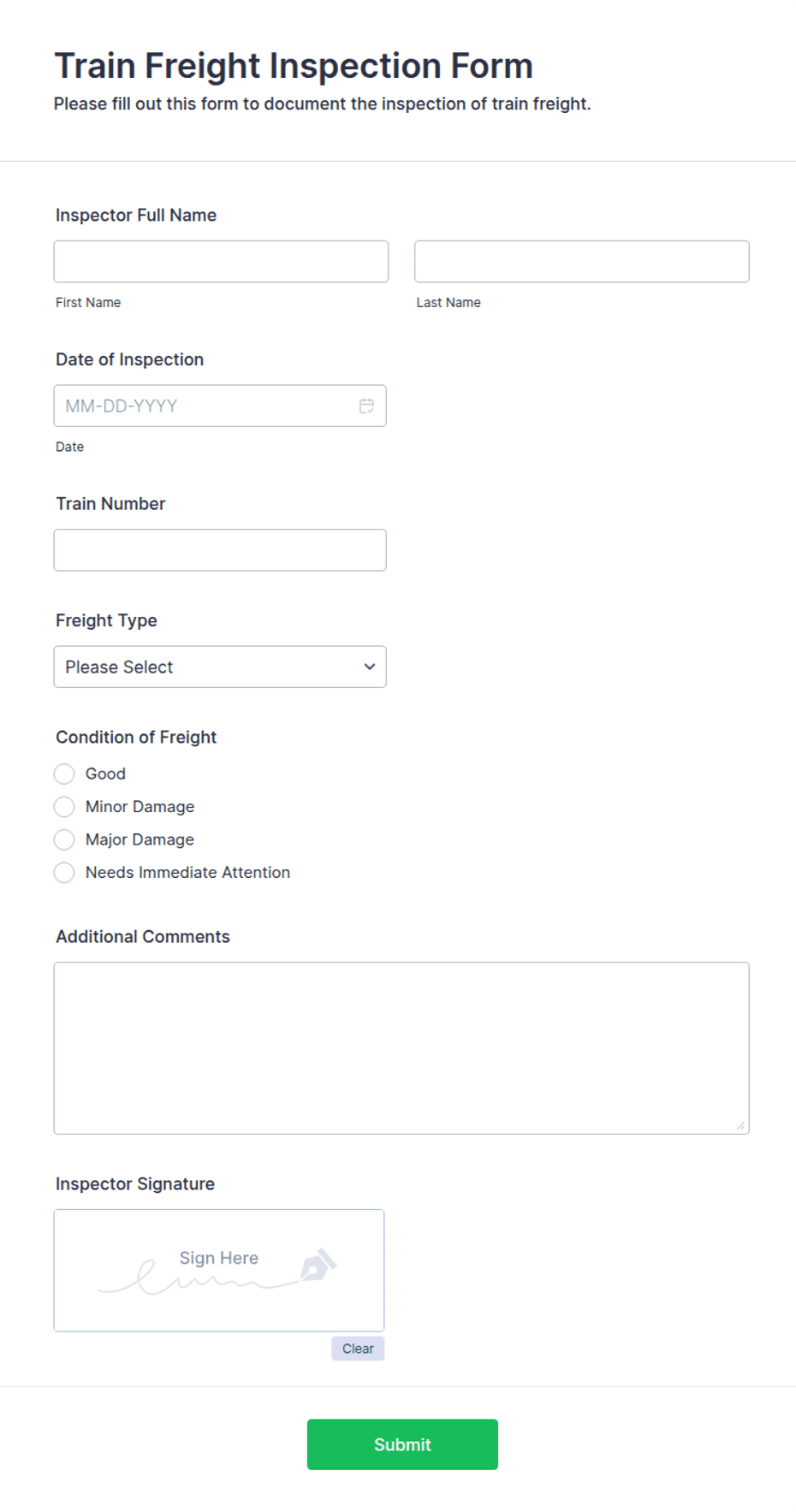 Train Freight Inspection Form Template | Jotform